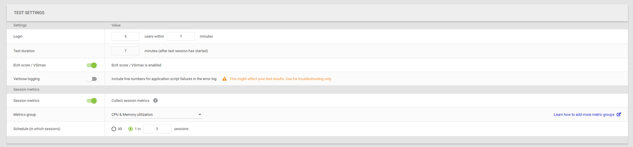 Session Metrics – Login VSI